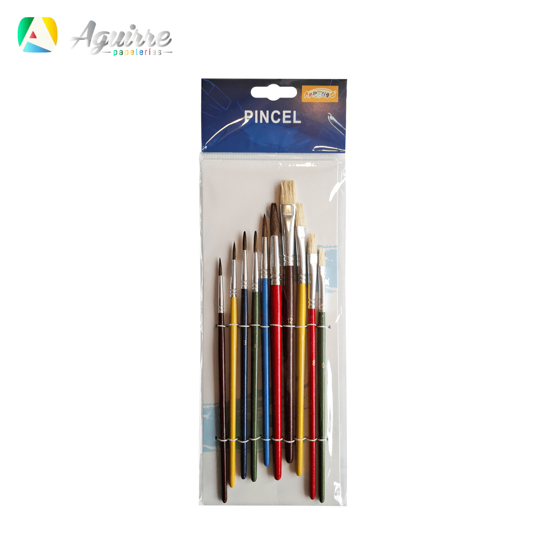 SET DE PINCELES REDONDOS PLANOS APRENDO 12 PIEZAS | Aguirre Papelerías