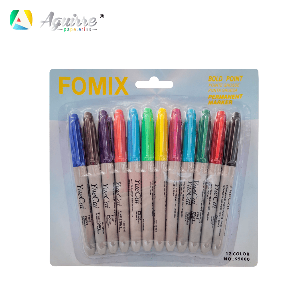 MARCADORES DE FOMIX YUE CAI 12 COLORES | Aguirre Papelerías
